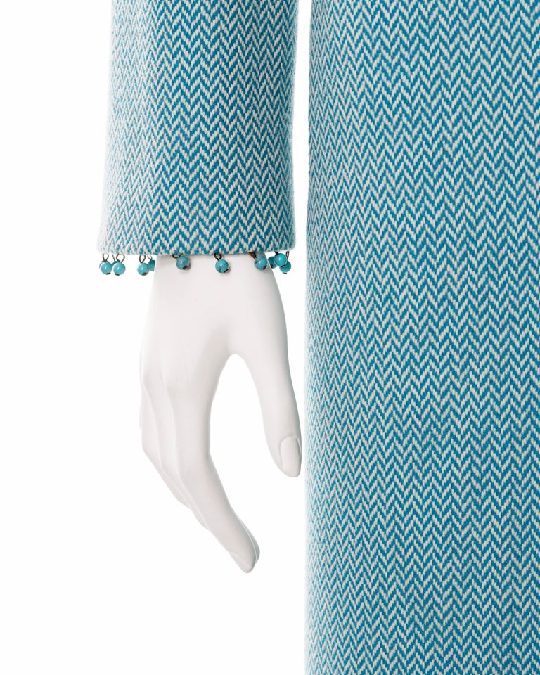 Gianni Versace herringbone tweed coat with blue fox fur collar, fw 1999 ...