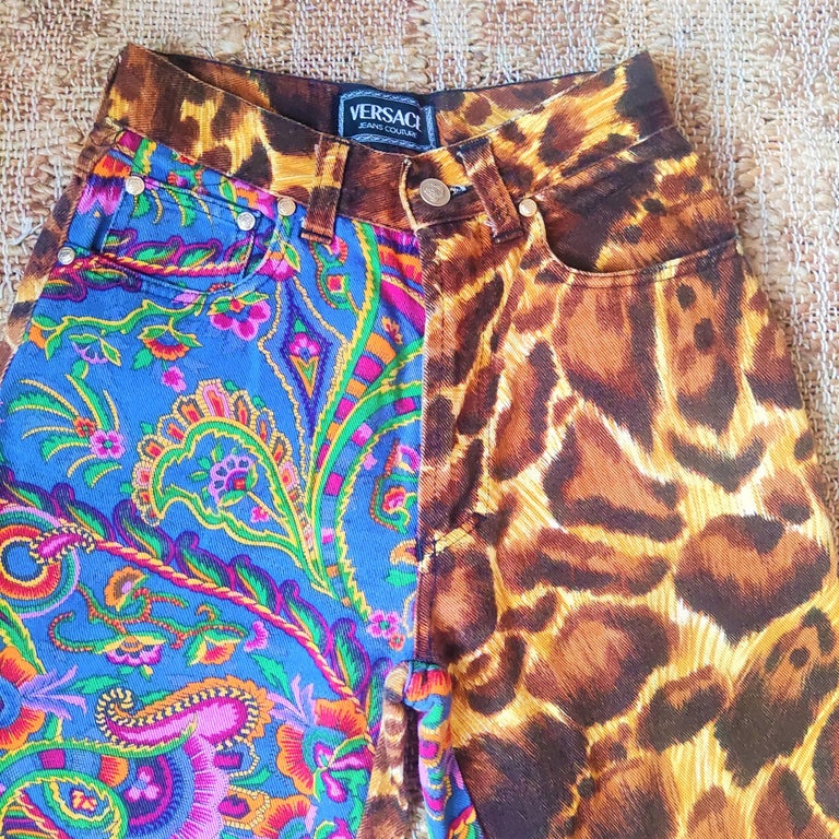 Gianni Versace Jeans Couture Leopard Floral 90s Pop Art Trousers Pants ...