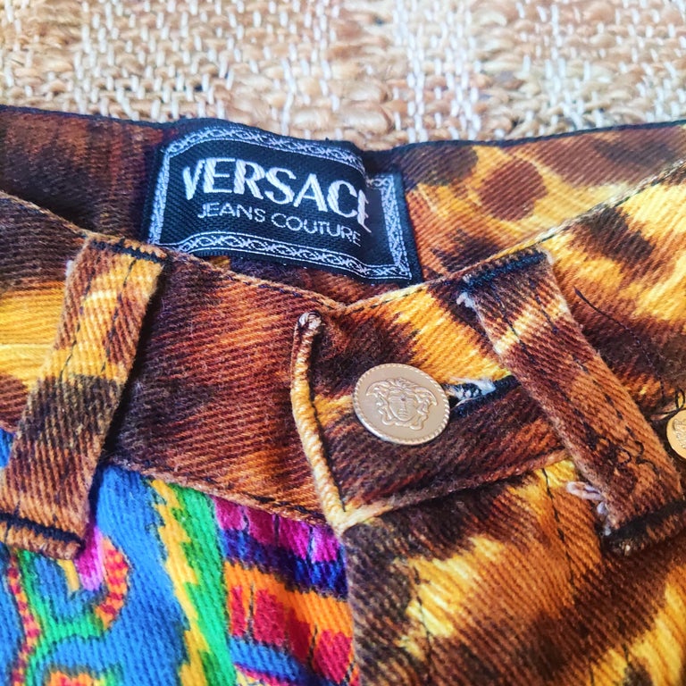 Gianni Versace Jeans Couture Leopard Floral 90s Pop Art Trousers Pants ...