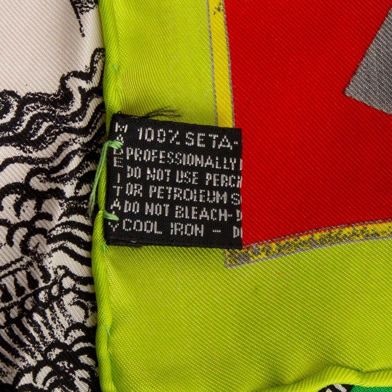 GIANNI VERSACE lime green silk COIN Print Scarf For Sale at 1stDibs