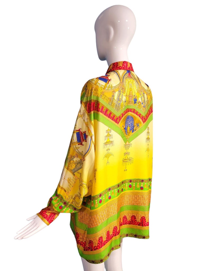 Gianni Versace Marco Polo Silk Shirt Chinese Emperor Peacocks 1992 For ...