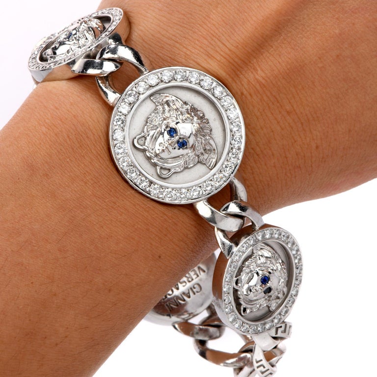 Gianni Versace Medusa Chain Diamond Sapphire 18 Karat Gold Bracelet For ...