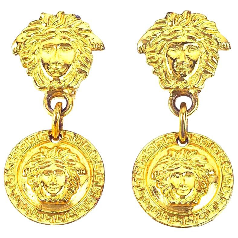 Gianni Versace white and gold dangling earrings with Medusa motifs at ...