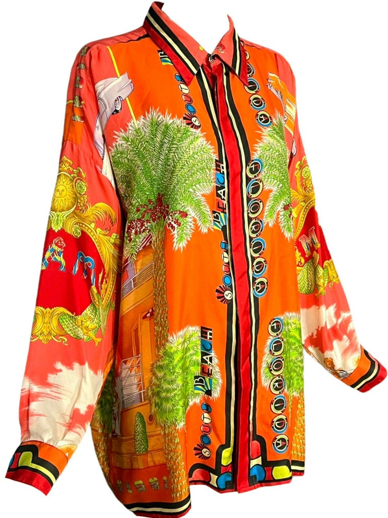 Gianni Versace Miami Silk Shirt Tropical South Beach 1993 Men's IT52 XL ...