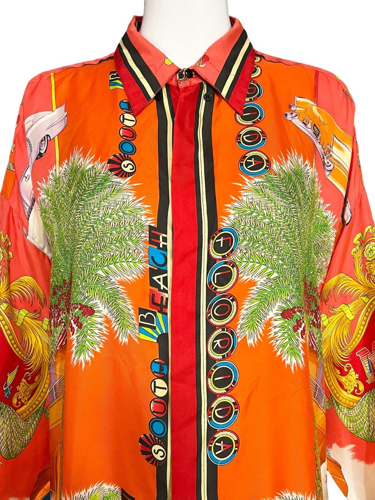 Gianni Versace Miami Silk Shirt Tropical South Beach 1993 Men's IT52 XL ...