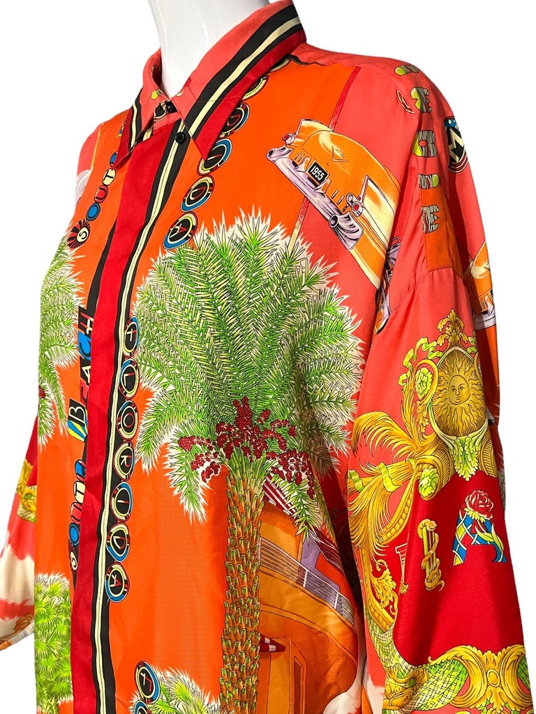 Gianni Versace Miami Silk Shirt Tropical South Beach 1993 Men's IT52 XL ...