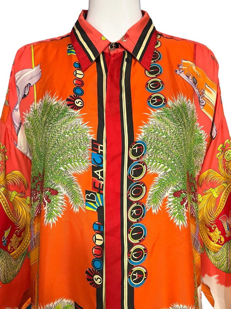Gianni Versace Miami Silk Shirt Tropical South Beach 1993 XL For Sale ...
