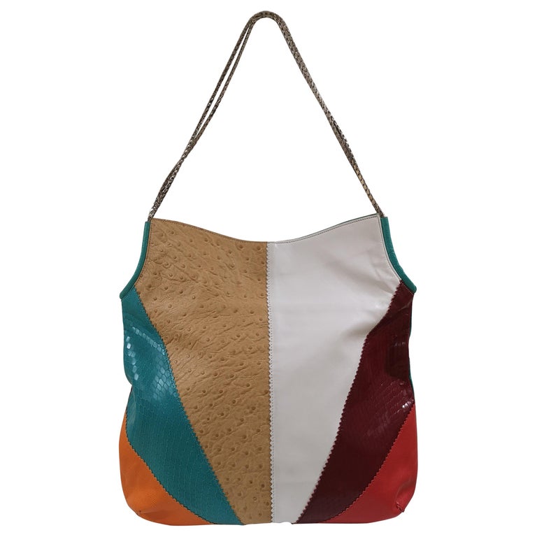 Gianni Versace multicoloured ostrich and python skin stamp shoulder bag ...