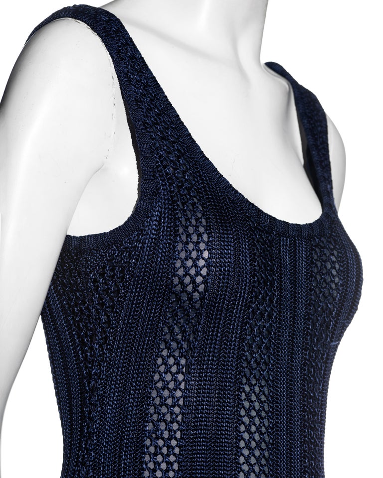 Gianni Versace navy blue open-knit bodycon dress and cardigan set, fw ...