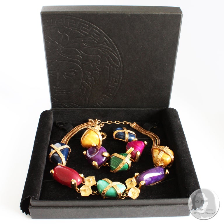 Gianni Versace Necklace and Bracelet 2pc Set Rare Multi-Color Stones S ...