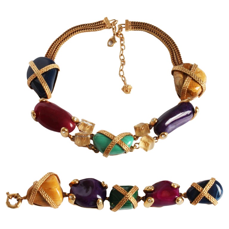 Gianni Versace Necklace and Bracelet 2pc Set Rare Multi-Color Stones S ...