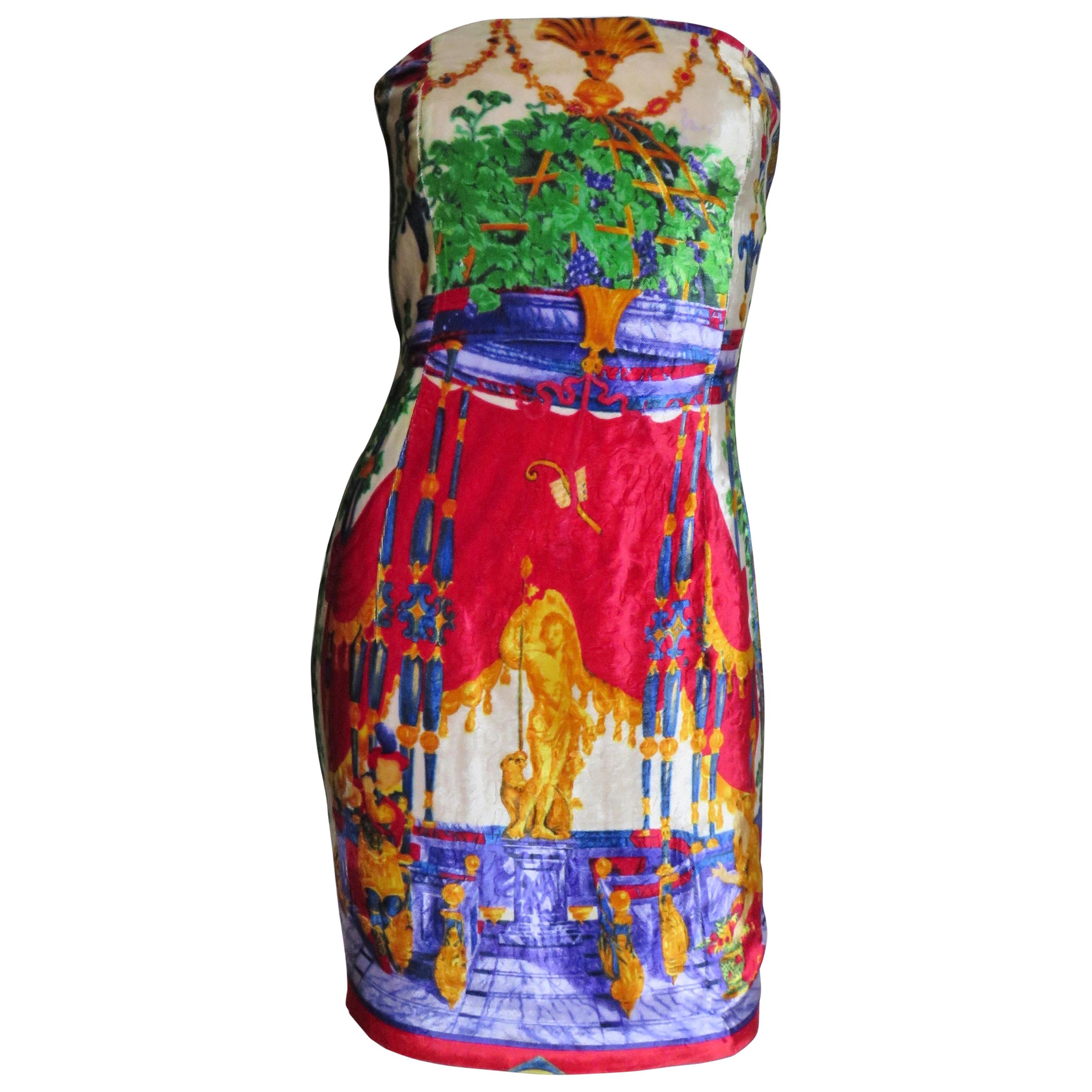 Rare 1990s Gianni Versace Unique Couture Silk Crystal Evening Gown Maxi ...