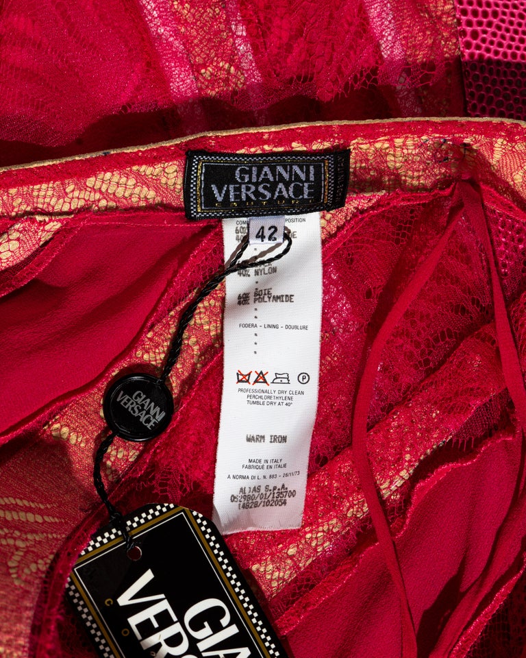 Gianni Versace pink silk, leather and lace halter neck maxi dress, fw ...