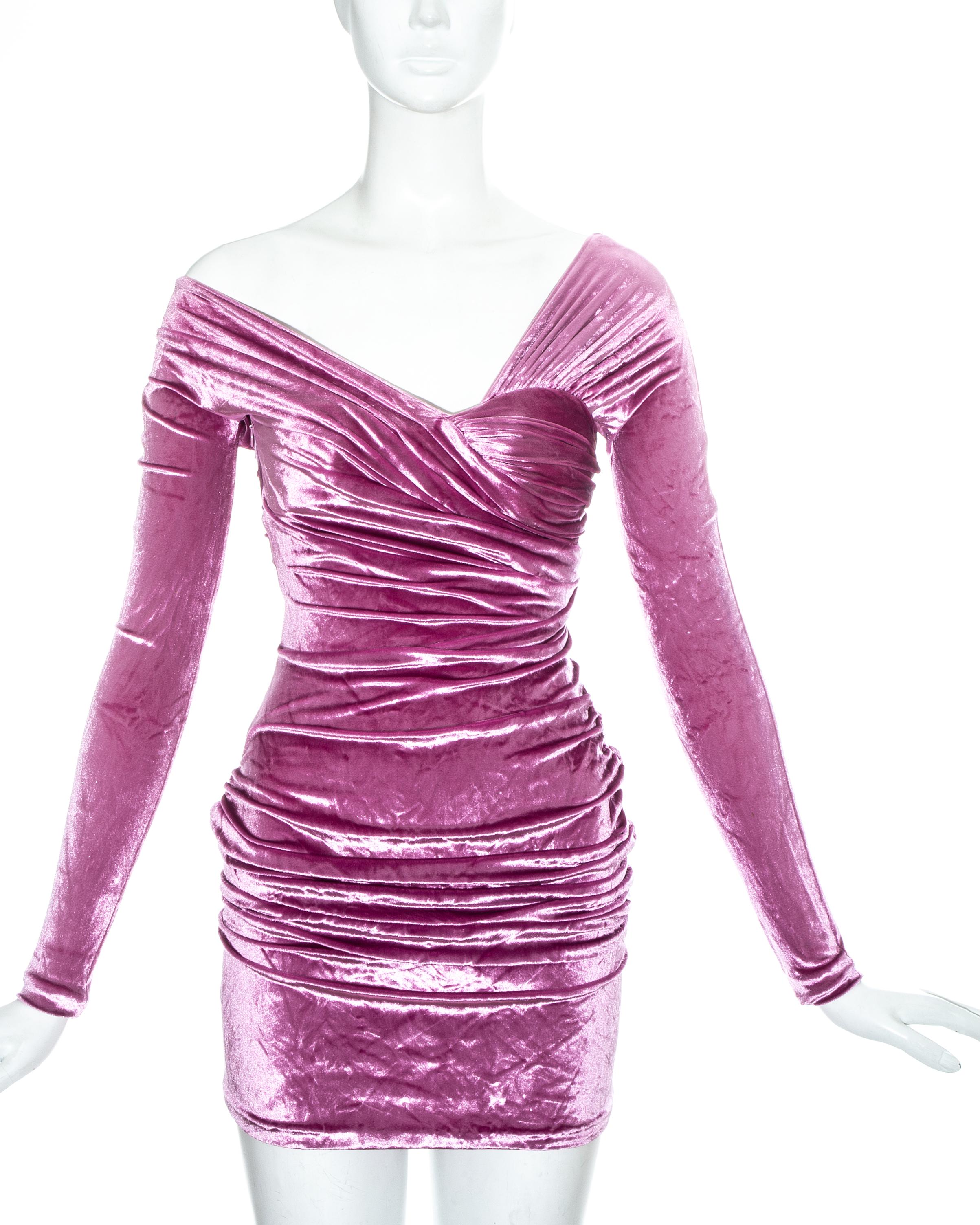 Gianni Versace pink velvet ruched figure hugging evening dress, fw 1995 ...