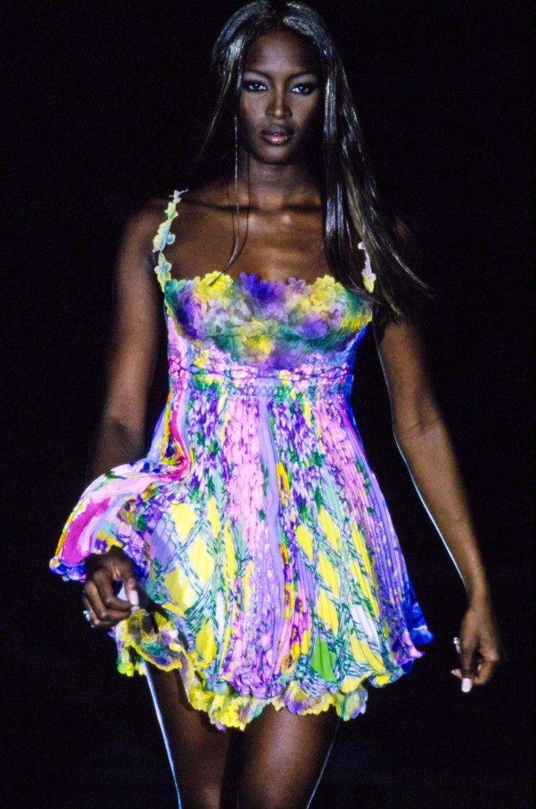 Gianni Versace pleated silk and lace babydoll dress, ss 1994 For Sale ...