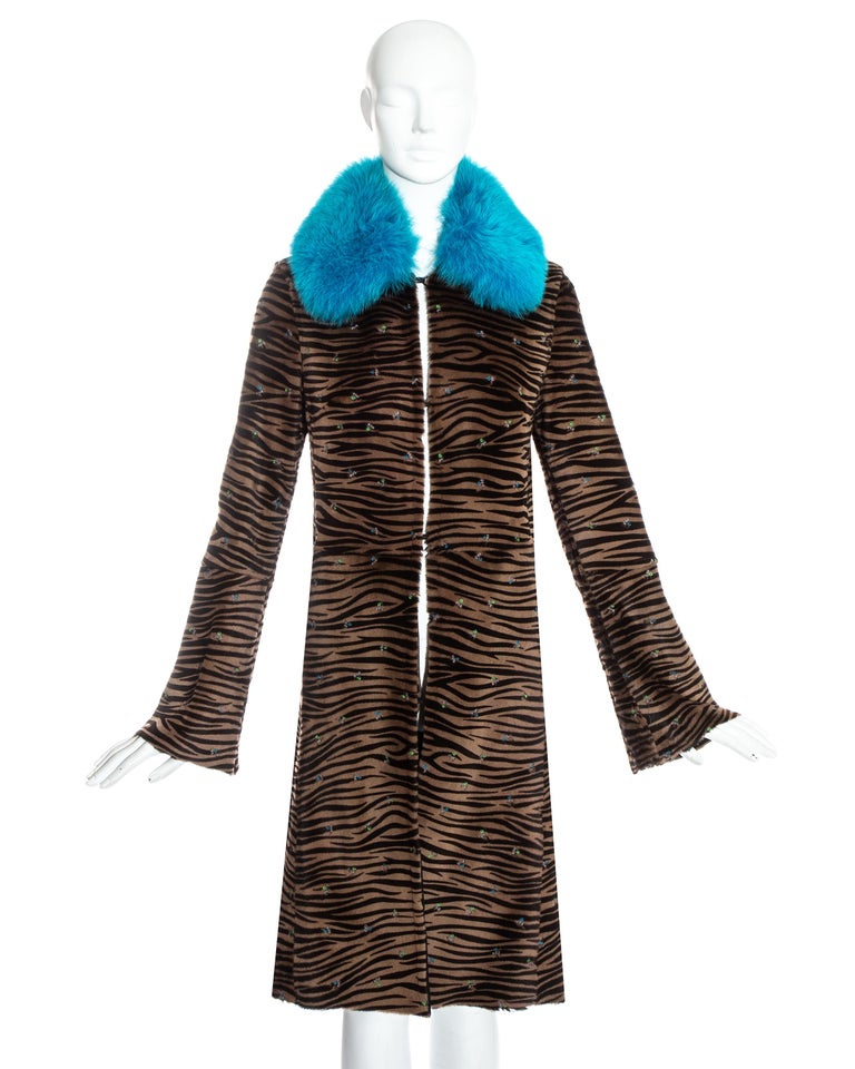 Gianni Versace pony hair embroidered coat with blue fox fur collar, fw ...
