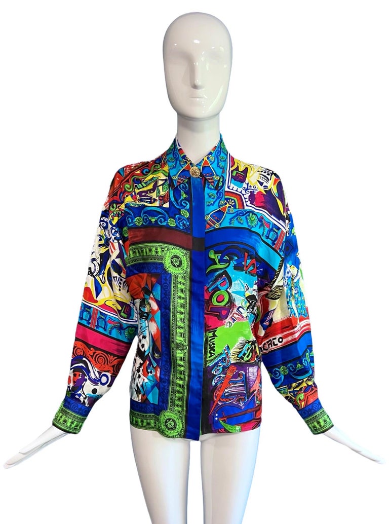 Gianni Versace Pop Art Musical Abstract Silk Shirt SS 1991 For Sale at ...