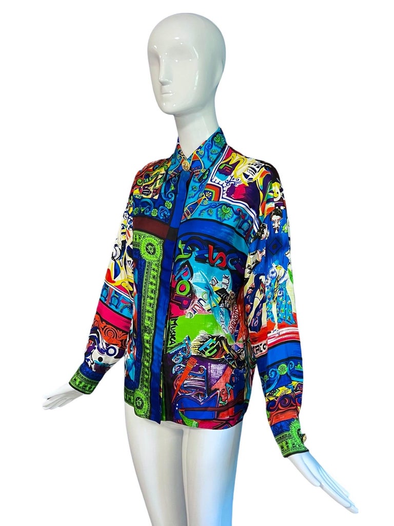 Gianni Versace Pop Art Musical Abstract Silk Shirt SS 1991 For Sale at ...