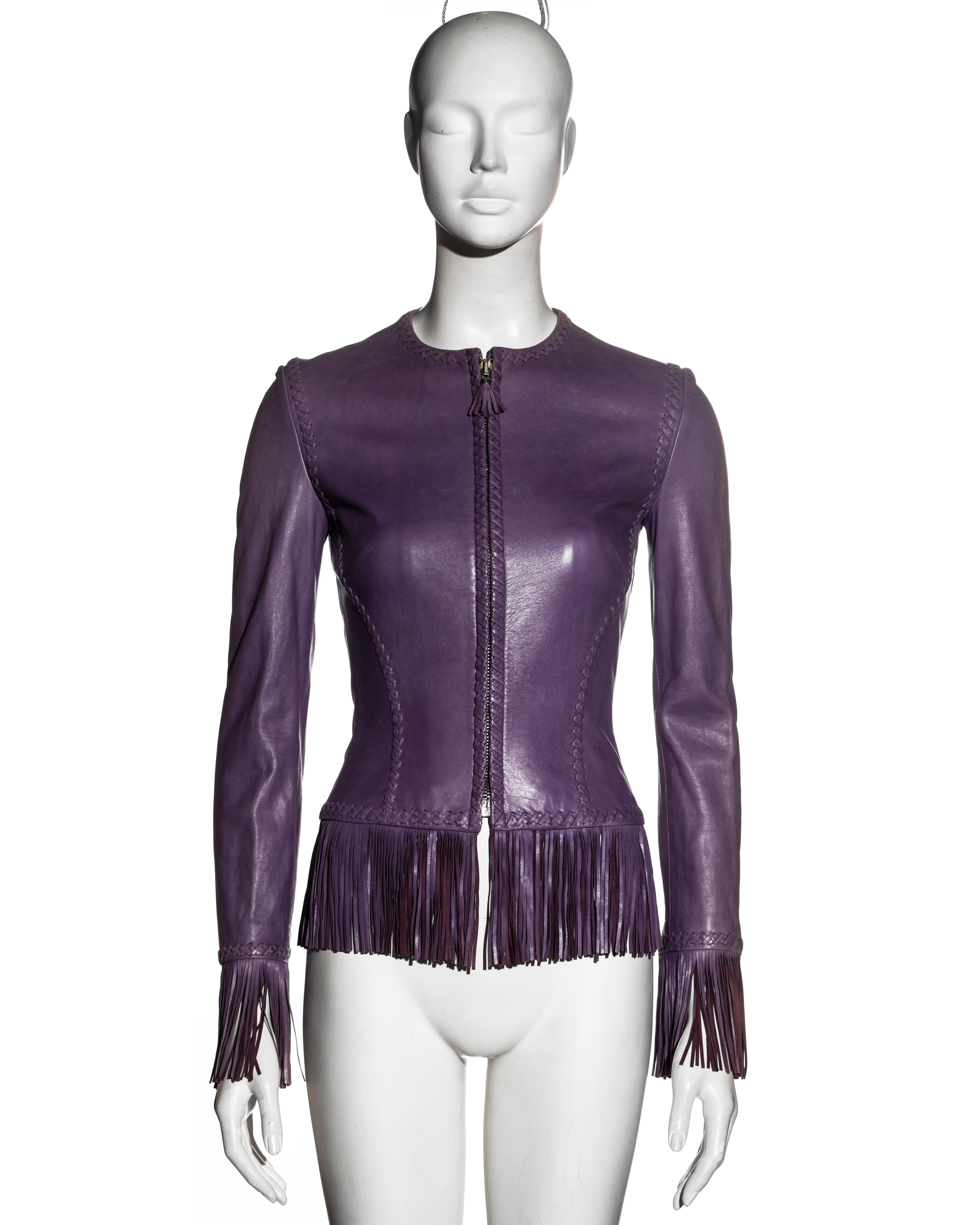 Gianni Versace purple leather open-back jacket, ss 2002 at 1stDibs