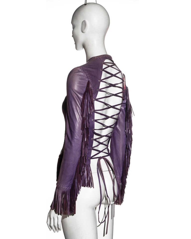 Gianni Versace purple leather open-back jacket, ss 2002 For Sale at 1stDibs