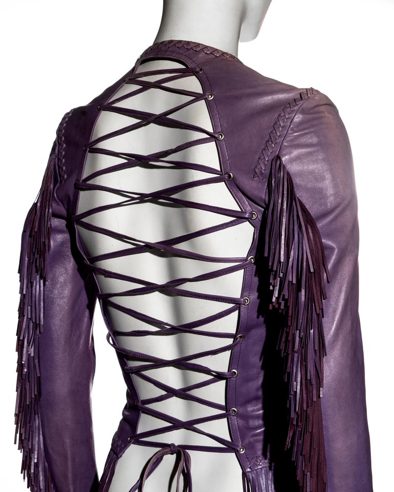 Gianni Versace purple leather open-back jacket, ss 2002 For Sale at 1stDibs