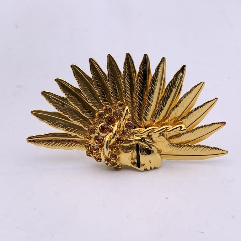 Gianni Versace Rare Gold Metal Native American Indian Crystals Ring For ...