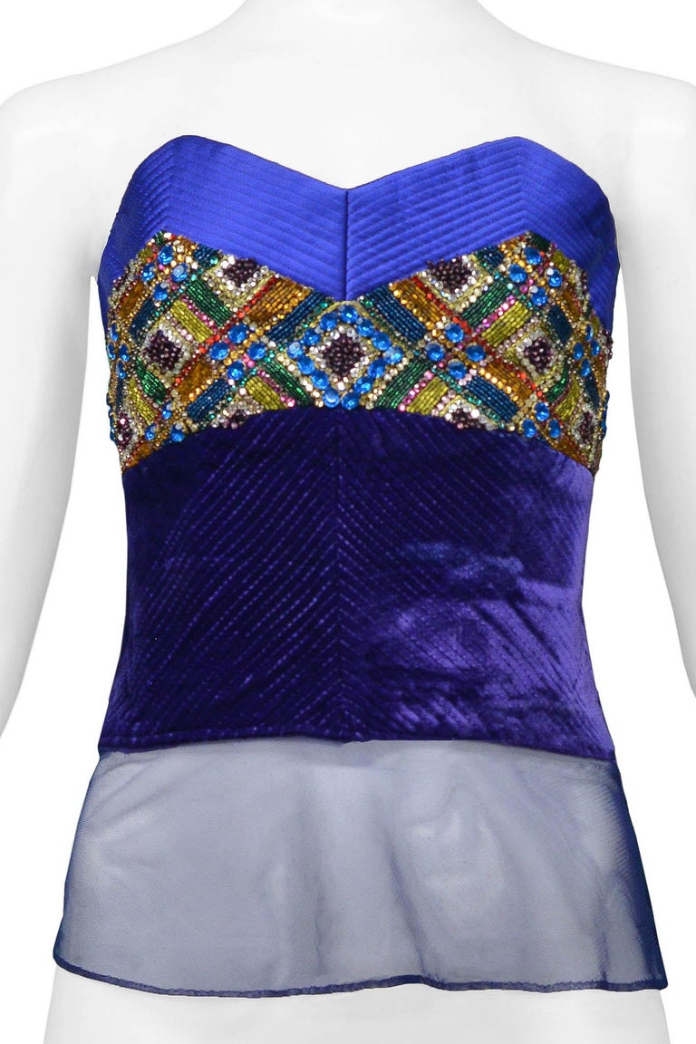 Gianni Versace Rhinestone and Velvet Couture Bustier For Sale at 1stDibs