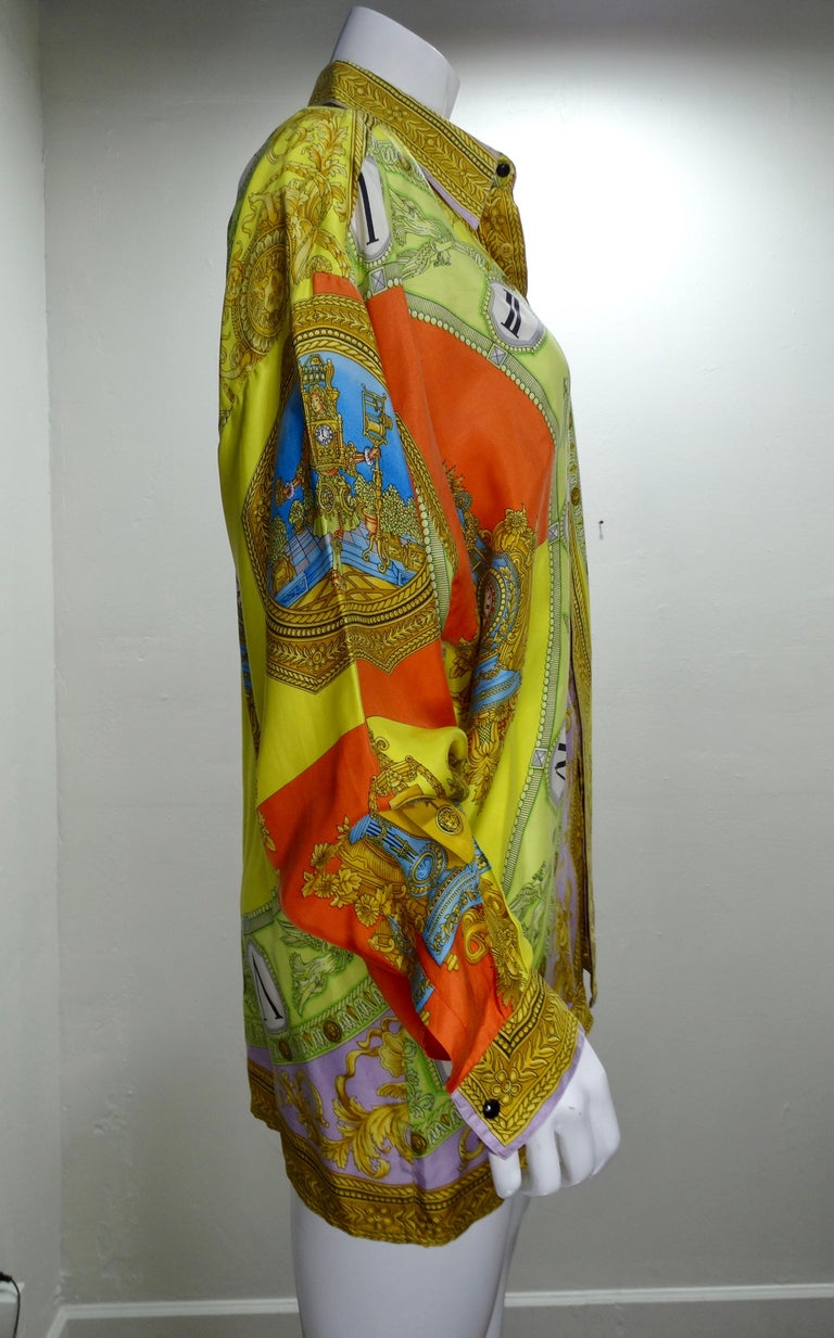 Gianni Versace Roman Clock Silk Shirt For Sale at 1stDibs