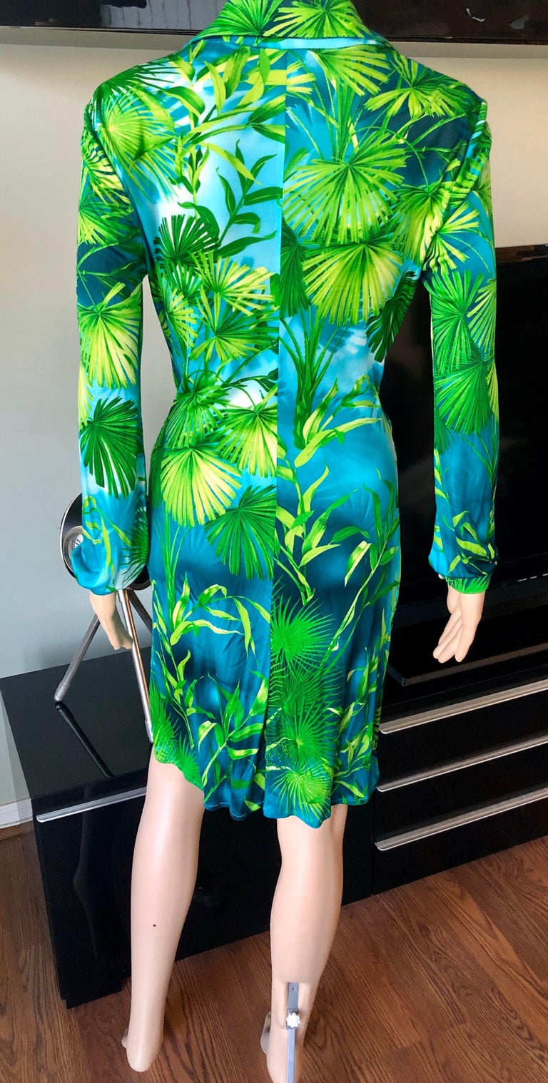 Gianni Versace Runway S/S 2000 Vintage Tropical Print Plunging Neckline ...