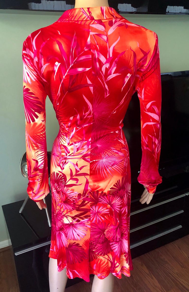 Gianni Versace Runway S/S 2000 Vintage Tropical Print Plunging Neckline ...