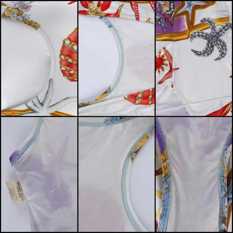 Gianni Versace S/S 1992 Starfish Seashell Print Plunge Back Swimsuit ...