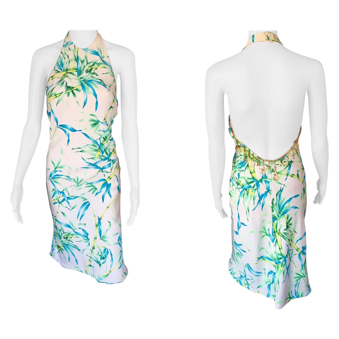 Gianni Versace S/S 2000 Halter Open Back Chain Embellished Bamboo Print ...