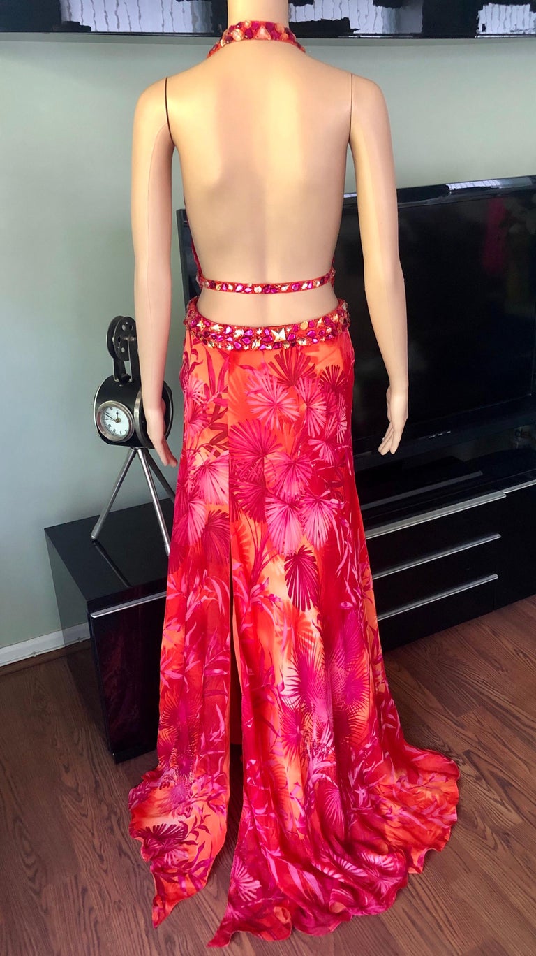 Gianni Versace S/S 2000 Runway Embellished Jungle Print Evening Dress ...