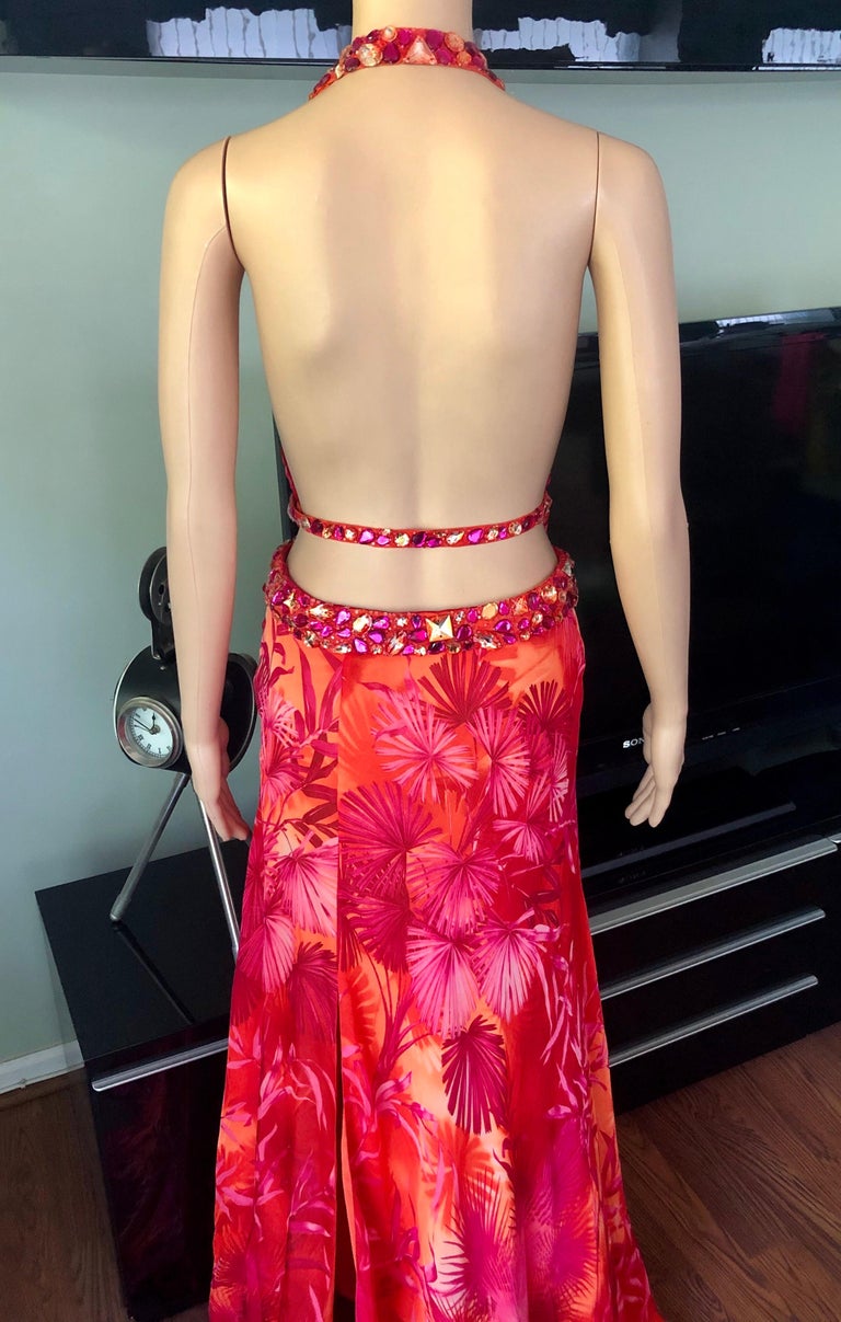 Gianni Versace S/S 2000 Runway Embellished Jungle Print Evening Dress ...