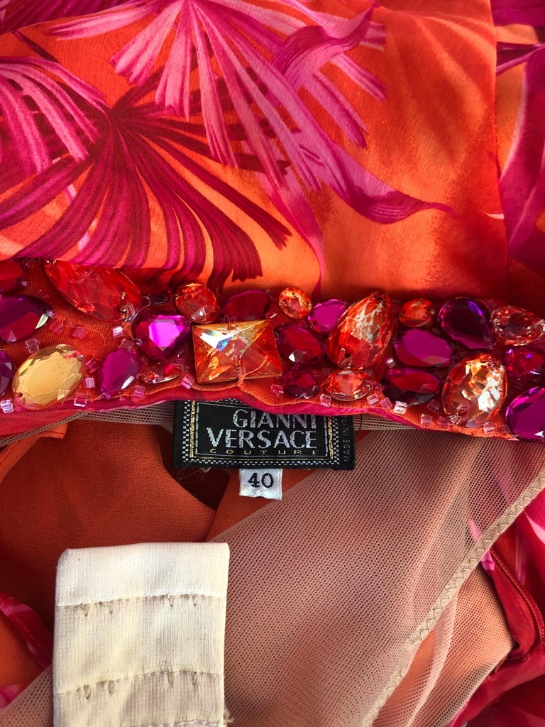 Gianni Versace S/S 2000 Runway Embellished Jungle Print Evening Dress ...