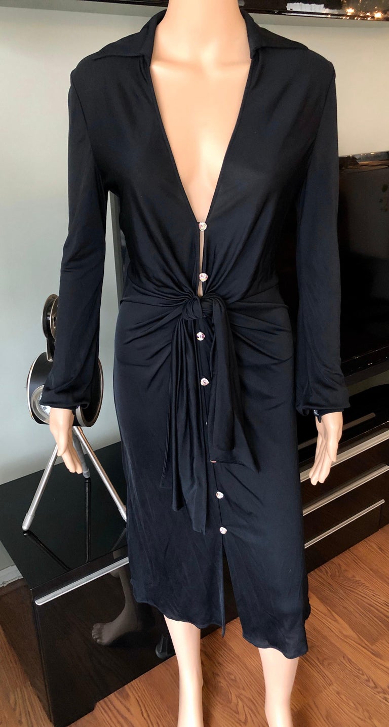 Gianni Versace S/S 2000 Runway Vintage Plunging Neckline Black Dress ...