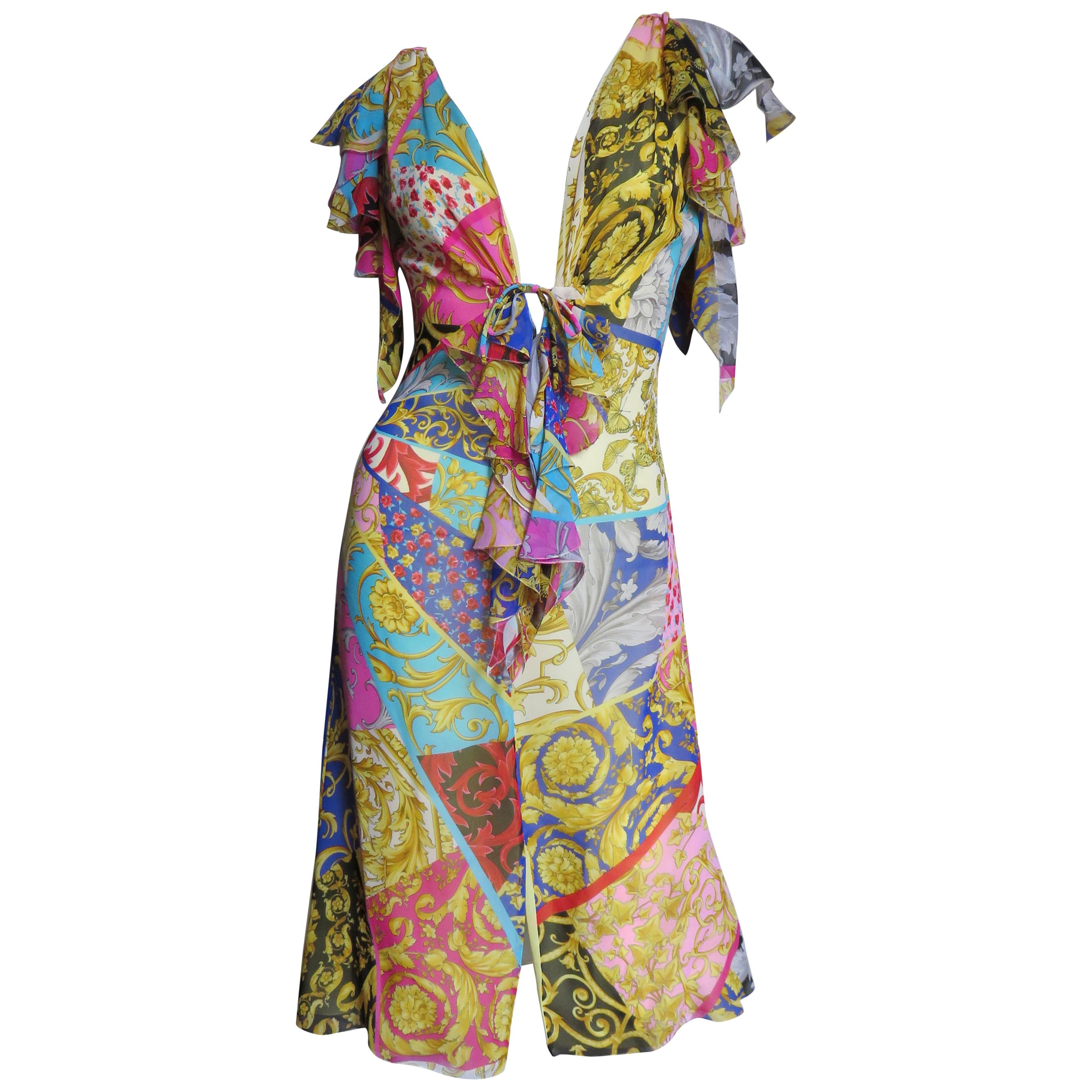 Vintage Gianni Versace Couture One Shoulder Tropical Star Print Silk ...