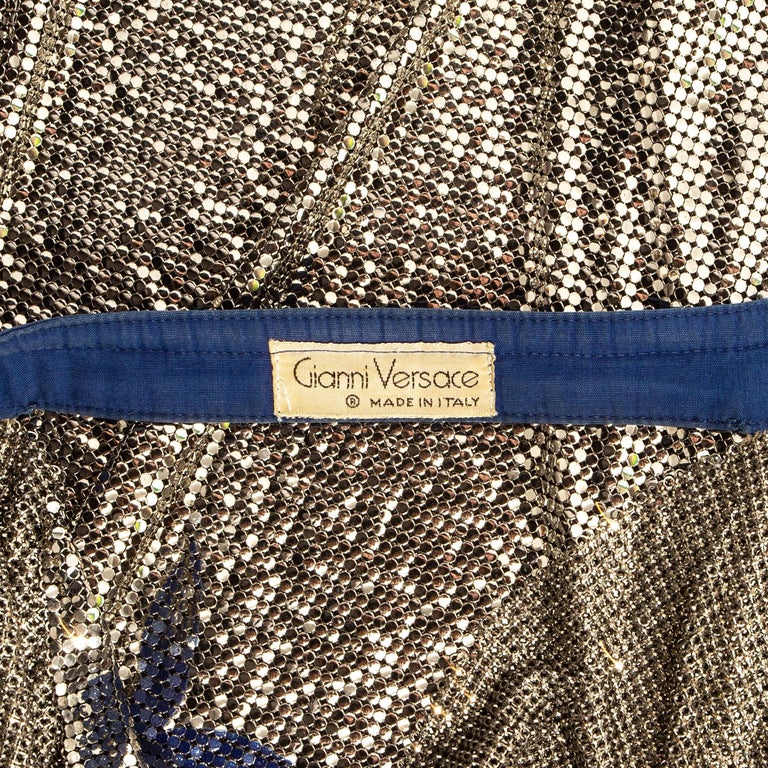 Gianni Versace silver chainmail evening top with floral print, fw 1983 ...