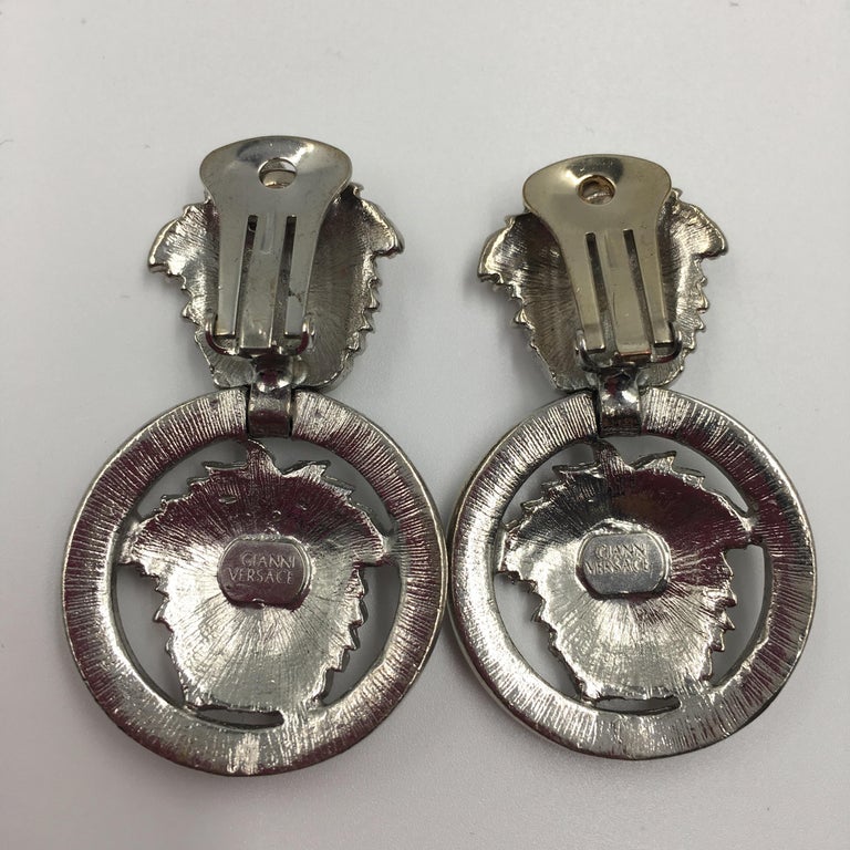 Gianni Versace Silver Tone Medusa Clip On Drop Earrings at 1stDibs