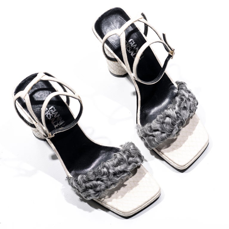 Gianni Versace snakeskin and Persian lamb platform sandals, fw 1999 For ...
