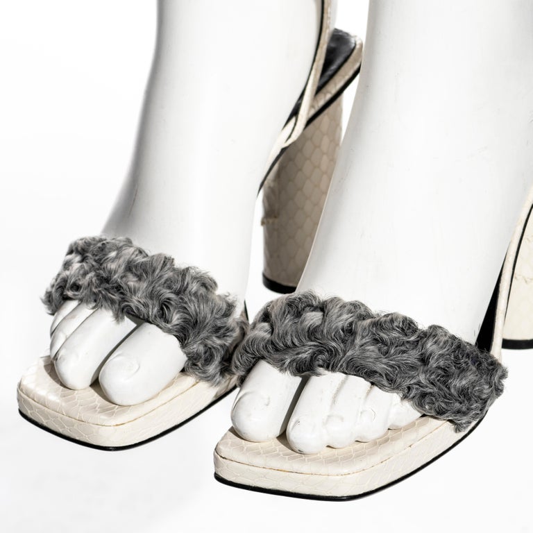 Gianni Versace snakeskin and Persian lamb platform sandals, fw 1999 For ...