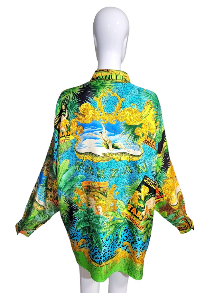 Gianni Versace Tarzan Silk Shirt Jungle King 1993 Men’s 52 XL For Sale ...