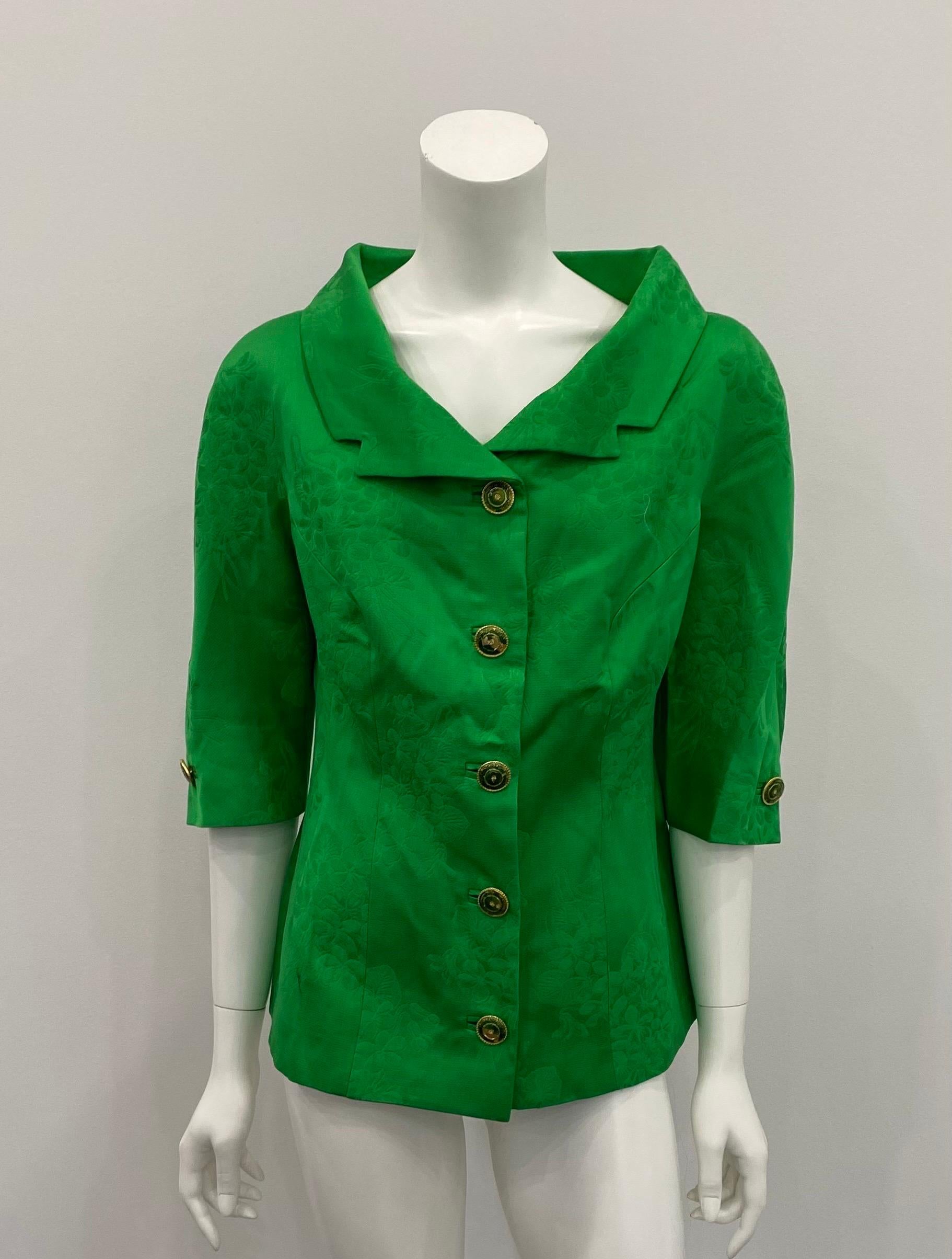 Gianni Versace Versatile Vintage Green Damask Silk Jacket Size 42 For Gianni Versace Versatile Vintage Green Damask Silk Jacket Size 42 For