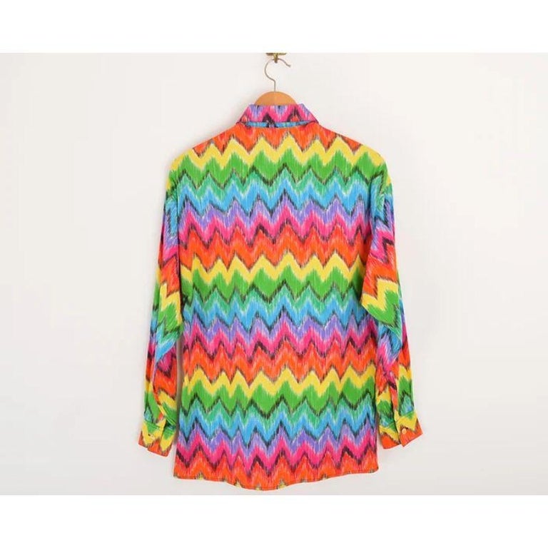 Gianni Versace Versus Rainbow Zig Zag Print Shirt For Sale at 1stDibs