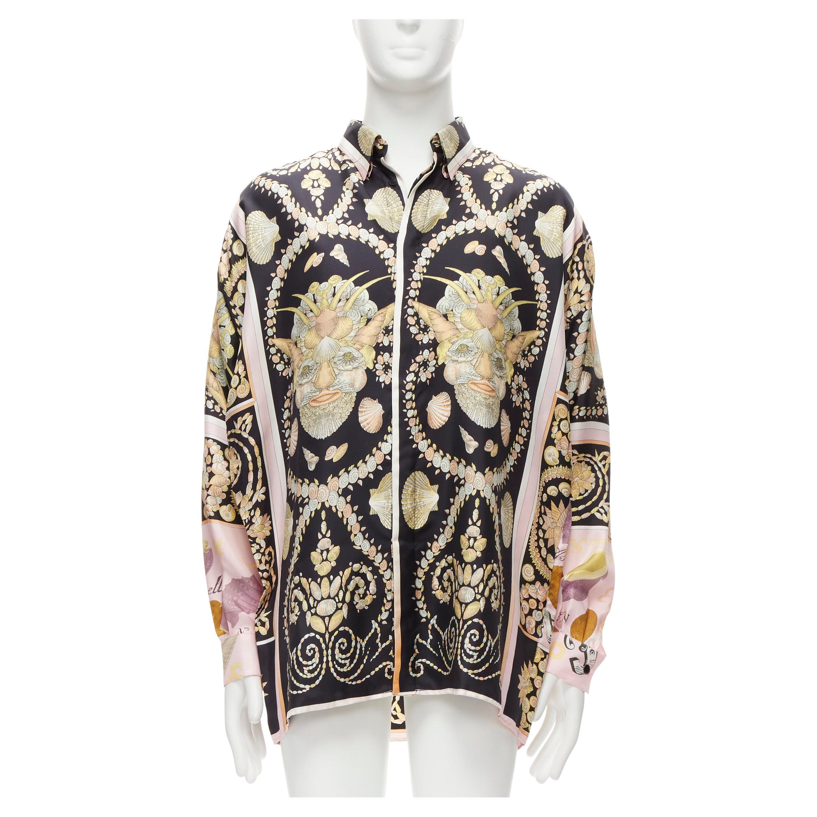 GIANNI VERSACE Vintage 100% silk seashell face print relaxed shirt IT50 ...