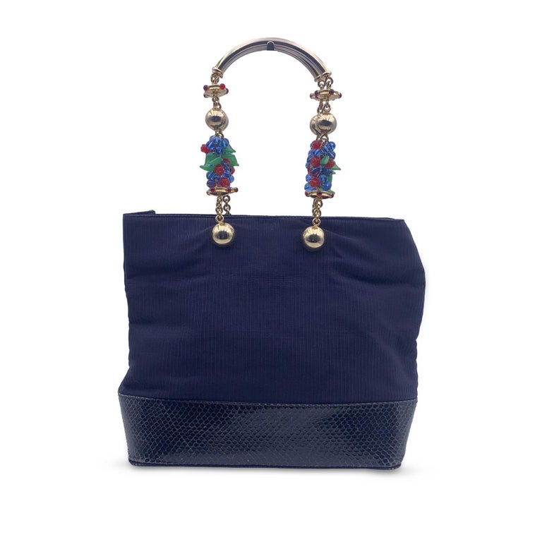 Gianni Versace Vintage 1991 Andy Warhol Blue Beaded Metal Handle Bag ...