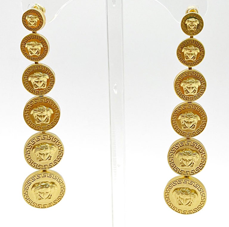 Gianni Versace Vintage 2000s Y2K Gold Logo Medusa Head Dangle Pierced ...