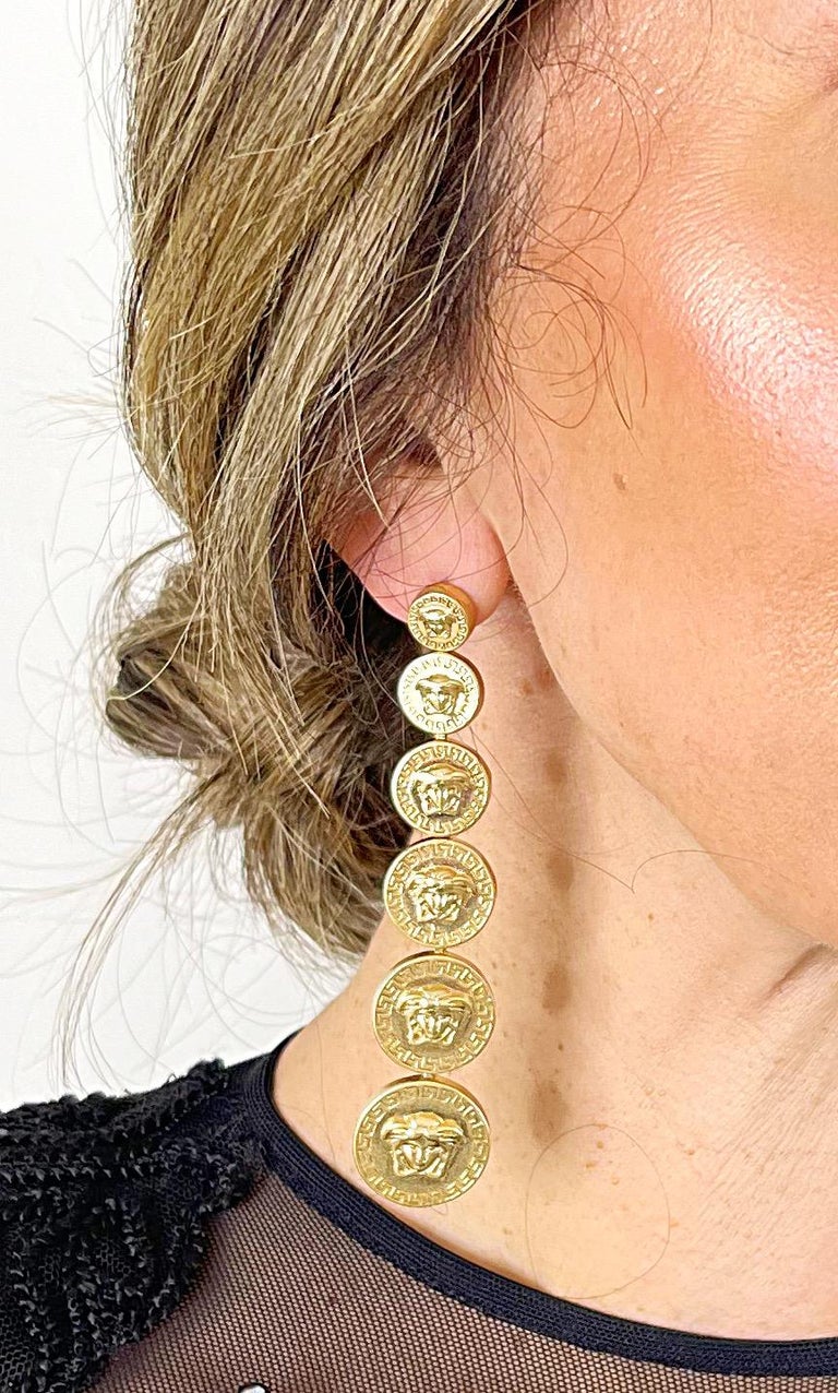 Gianni Versace Vintage 2000s Y2K Gold Logo Medusa Head Dangle Pierced ...