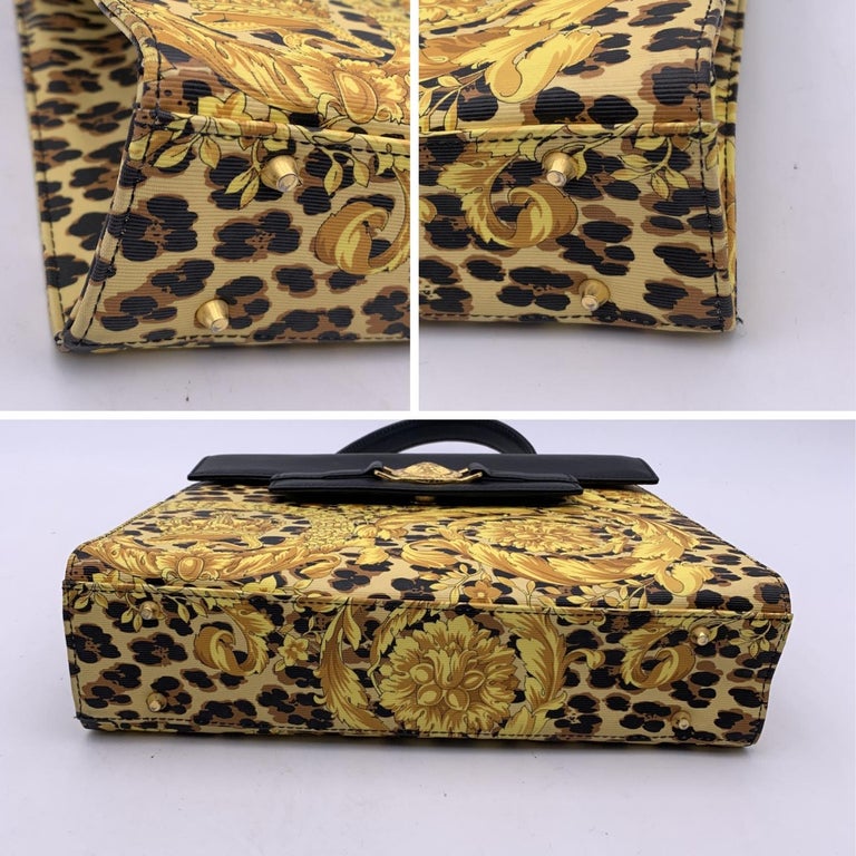 Gianni Versace Vintage Baroque Leopard Canvas Top Handle Tote Bag For ...