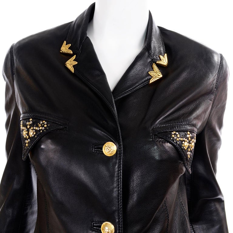 Gianni Versace Vintage Black Lambskin Leather Moto Jacket W Medusa ...